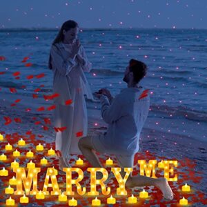 Hortsun Marry ME Light up Letters Wedding Proposal Decorations Will You Marry Me I Love U Sign Rose Petals 24 LED Love Candles Romantic Night Light for Proposal Engagement Outdoor (Red)