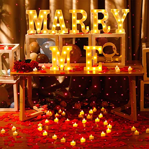 Hortsun Marry ME Light up Letters Wedding Proposal Decorations Will You Marry Me I Love U Sign Rose Petals 24 LED Love Candles Romantic Night Light for Proposal Engagement Outdoor (Red)