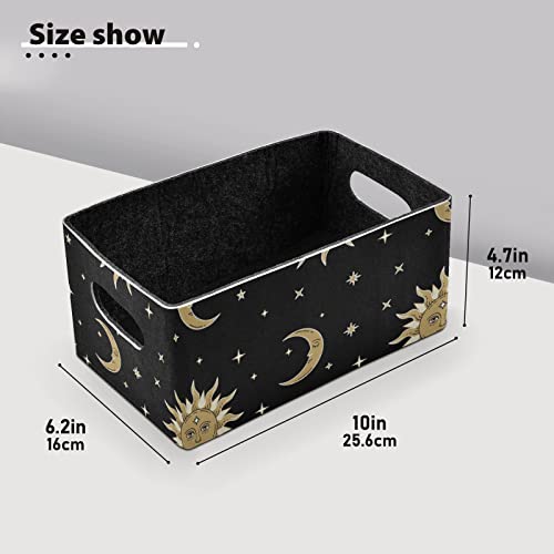 susiyo Golden Sun and Moon Storage Bins 2 Pcs Felt Storage Basket Foldable Organizer Bin for Office Closet