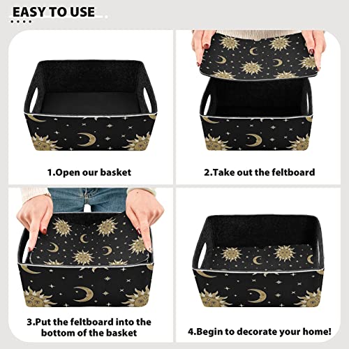 susiyo Golden Sun and Moon Storage Bins 2 Pcs Felt Storage Basket Foldable Organizer Bin for Office Closet