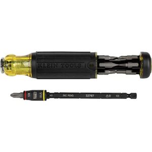 klein tools 32304 screwdriver, 14-in-1 adjustable screwdriver with flip socket, hvac nut drivers and bits, impact rated