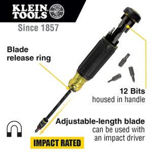 Klein Tools 32304 Screwdriver, 14-in-1 Adjustable Screwdriver with Flip Socket, HVAC Nut Drivers and Bits, Impact Rated