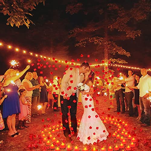 Homeleo 24PCS Red Heart Shaped Flameless Candles Lights,Romantic LED Tealight Candle with 200Pcs Artificial Flower Rose Petals for Valentines Day Decor Wedding Bedroom Decorations Table Centerpieces