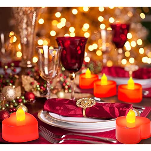 Homeleo 24PCS Red Heart Shaped Flameless Candles Lights,Romantic LED Tealight Candle with 200Pcs Artificial Flower Rose Petals for Valentines Day Decor Wedding Bedroom Decorations Table Centerpieces