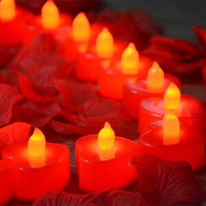 Homeleo 24PCS Red Heart Shaped Flameless Candles Lights,Romantic LED Tealight Candle with 200Pcs Artificial Flower Rose Petals for Valentines Day Decor Wedding Bedroom Decorations Table Centerpieces