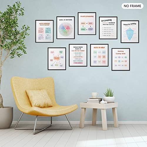 Andi Cppss 9PCS Mental Health Posters for Wall Art, Emotional Counseling Wall Decor, Therapy Counseling Positive Encouragement Wall Art, CBT Therapy Wall Decor for Office, Anxiety Treatment Posters