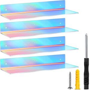 rainbow iridescent acrylic shelves floating wall ledge bookshelf wall mounted shelf display organizer for kids room bathroom bedroom living room nursery office kitchen (4 pieces)