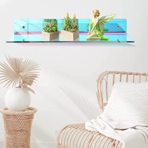 Rainbow Iridescent Acrylic Shelves Floating Wall Ledge Bookshelf Wall Mounted Shelf Display Organizer for Kids Room Bathroom Bedroom Living Room Nursery Office Kitchen (4 Pieces)