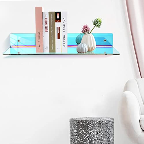 Rainbow Iridescent Acrylic Shelves Floating Wall Ledge Bookshelf Wall Mounted Shelf Display Organizer for Kids Room Bathroom Bedroom Living Room Nursery Office Kitchen (4 Pieces)