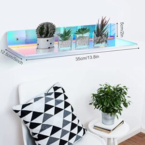 Rainbow Iridescent Acrylic Shelves Floating Wall Ledge Bookshelf Wall Mounted Shelf Display Organizer for Kids Room Bathroom Bedroom Living Room Nursery Office Kitchen (4 Pieces)