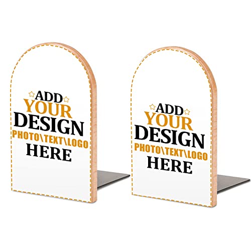 Custom Wood Book Ends for Shelves Personalized Design Bookends Add Your Photo Image Text Pack of 1 Office Book Stand Book Holders Stopper for Family Office School (8 * 12.8cm/3.1 * 5in)