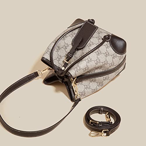 LAORENTOU PVC Vegan Leather Small Crossbody Bag for Women, Ladies Bucket Bags Crossbody Shoulder Bag Checkered Purse for Women (04 Off-white)