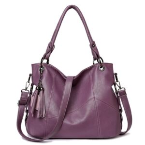 shoulder bags for women retro large size soft water leather handbags women messenger crossbody bag european & american style vintage retro tote bag (purple)