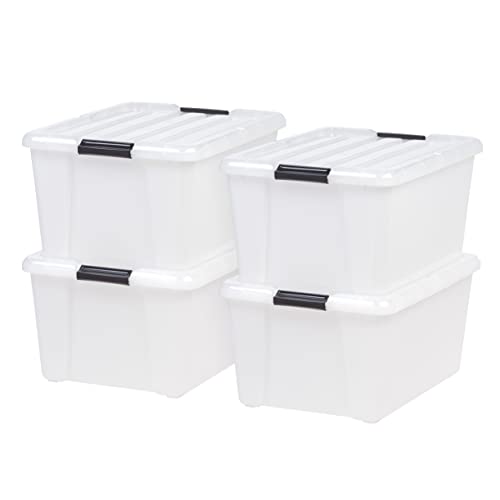 IRIS 45 Quart Buckle Up Storage Box, 4 Pack, Pearl