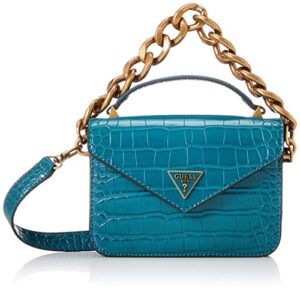 guess womens retour mini flap satchel top handle crossbody, deep teal, one size us