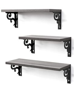 amada homefurnishing floating shelves, grey wall shelves for bedroom, bathroom, kitchen, living room, shelves for wall decor set of 3, waterproof – amfs21