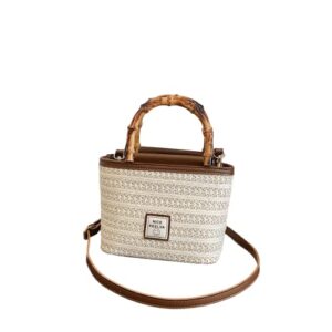 women beach bag straw woven shoulder bag tote bag crossbody bucket handbags summer handmade hobo purse bamboo handle ，perfect for everyday beach trips