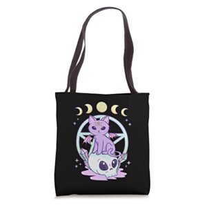 kawaii pastel goth clothing aesthetic witchy cat skull anime tote bag