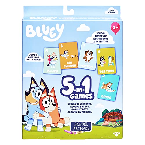 Bluey 5-in-1 , 5 Favorite Card Games in The One Pack and her School Friends, Multicolor (17375)