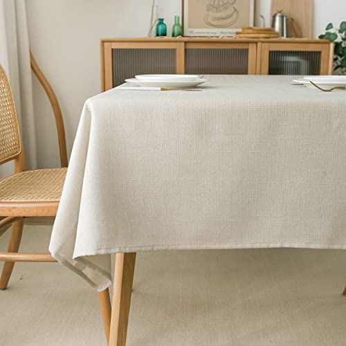 NLMUVW Faux Linen Rectangle Tablecloth Waterproof Wrinkle Resistant Textured Table Cloth Farmhouse Decorative Table Cover for Kitchen Dining and Party, 54 x 78 Inch, Ivory