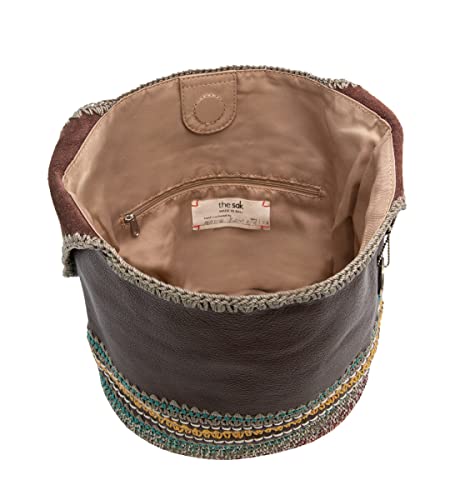 The Sak Back To Bali 120 Hobo Bag in Leather & Hand-Crochet, Large Shoulder Purse, Mahogany Seminyak