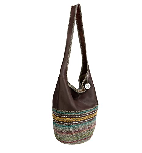 The Sak Back To Bali 120 Hobo Bag in Leather & Hand-Crochet, Large Shoulder Purse, Mahogany Seminyak