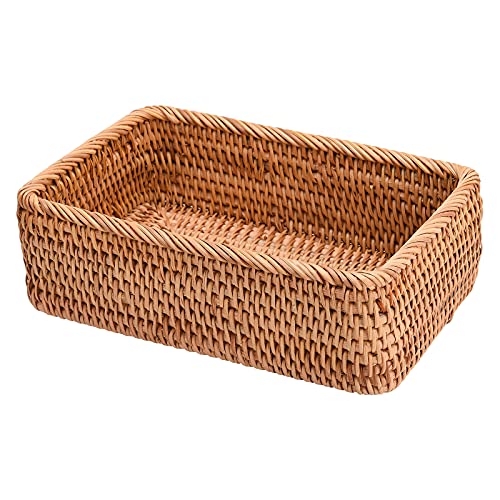 WERTSWF Wicker Baskets for Storage Organizing,Rectangular Weaving Rattan Basket Water Hyacinth Storage Baskets for Countertop Living Room Home Decor