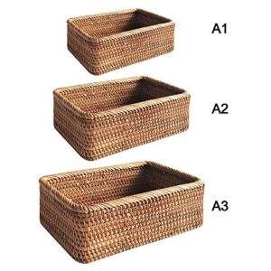 WERTSWF Wicker Baskets for Storage Organizing,Rectangular Weaving Rattan Basket Water Hyacinth Storage Baskets for Countertop Living Room Home Decor