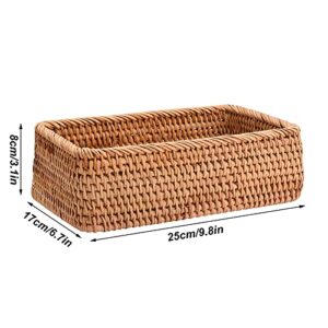 WERTSWF Wicker Baskets for Storage Organizing,Rectangular Weaving Rattan Basket Water Hyacinth Storage Baskets for Countertop Living Room Home Decor