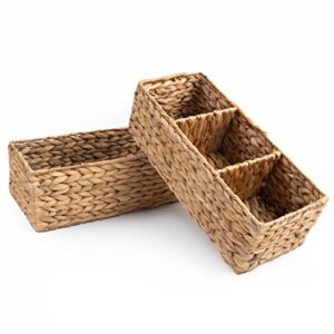 wicker storage basket-rectangular basket-long storage wicker baskets for organizing-rectangular wicker basket for shelves-toilet basket tank top-toilet paper storage-bathroom basket (hyacinth)