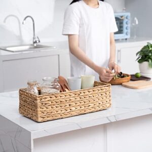 Wicker Storage Basket-Rectangular Basket-Long Storage Wicker Baskets for Organizing-Rectangular Wicker Basket for Shelves-Toilet Basket Tank Top-Toilet Paper Storage-Bathroom Basket (Hyacinth)