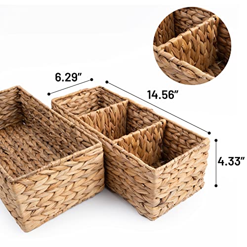 Wicker Storage Basket-Rectangular Basket-Long Storage Wicker Baskets for Organizing-Rectangular Wicker Basket for Shelves-Toilet Basket Tank Top-Toilet Paper Storage-Bathroom Basket (Hyacinth)