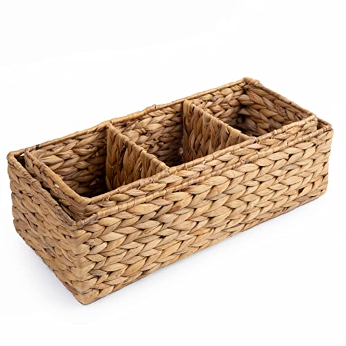 Wicker Storage Basket-Rectangular Basket-Long Storage Wicker Baskets for Organizing-Rectangular Wicker Basket for Shelves-Toilet Basket Tank Top-Toilet Paper Storage-Bathroom Basket (Hyacinth)