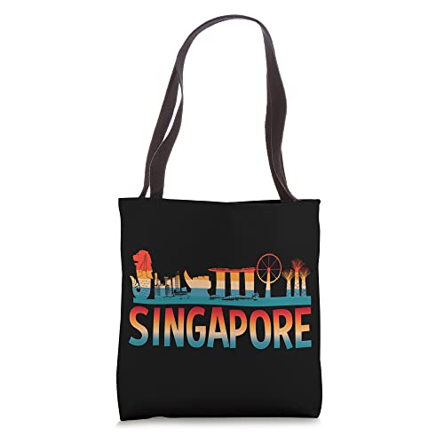 Retro Vintage Singapore Asia Skyline City Souvenir Tote Bag