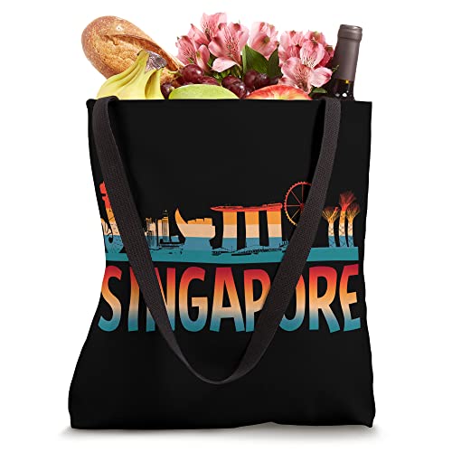 Retro Vintage Singapore Asia Skyline City Souvenir Tote Bag