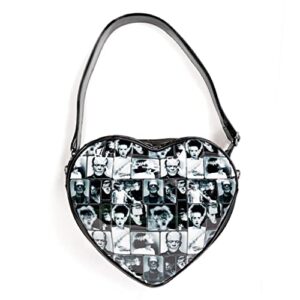 universal monsters frankenstein and bride tiled movie scenes womens shoulder bag heart shaped purse