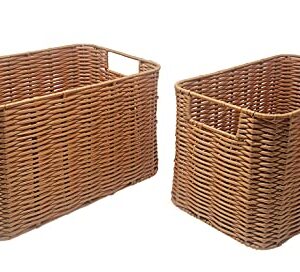 KOVOT Storage Woven Baskets Wicker Storage | Set of 2 Poly-Wicker Storage Baskets with Built-in Carry Handles | Laundry Storage Pantry Baskets Woven Polypropylene | 12"L x 8"W x 7"H & 11"L x 7"W x 7"H