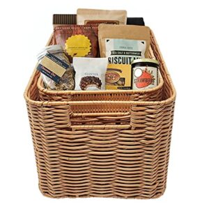 KOVOT Storage Woven Baskets Wicker Storage | Set of 2 Poly-Wicker Storage Baskets with Built-in Carry Handles | Laundry Storage Pantry Baskets Woven Polypropylene | 12"L x 8"W x 7"H & 11"L x 7"W x 7"H