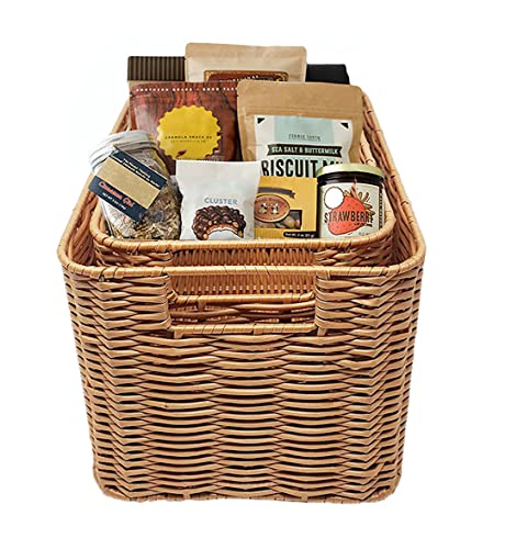 KOVOT Storage Woven Baskets Wicker Storage | Set of 2 Poly-Wicker Storage Baskets with Built-in Carry Handles | Laundry Storage Pantry Baskets Woven Polypropylene | 12"L x 8"W x 7"H & 11"L x 7"W x 7"H