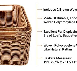 KOVOT Storage Woven Baskets Wicker Storage | Set of 2 Poly-Wicker Storage Baskets with Built-in Carry Handles | Laundry Storage Pantry Baskets Woven Polypropylene | 12"L x 8"W x 7"H & 11"L x 7"W x 7"H