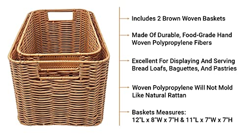 KOVOT Storage Woven Baskets Wicker Storage | Set of 2 Poly-Wicker Storage Baskets with Built-in Carry Handles | Laundry Storage Pantry Baskets Woven Polypropylene | 12"L x 8"W x 7"H & 11"L x 7"W x 7"H