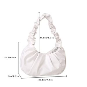 WDIRARA Women's Ruched Bag PU Leather Shoulder Handbag Bag Mini Purse White one-size