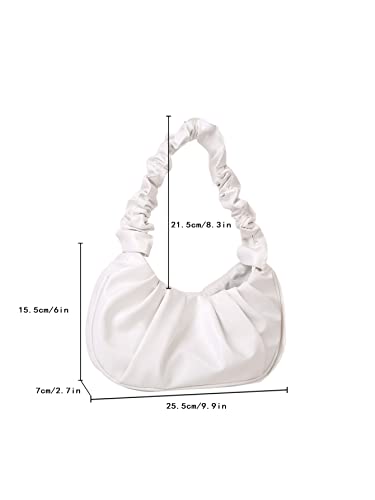 WDIRARA Women's Ruched Bag PU Leather Shoulder Handbag Bag Mini Purse White one-size