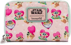 loungefly star wars manalorian grogu valentines zip-around wallet star wars one size