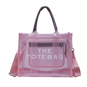 jqalimovv clear tote bag for women – large pvc transparent the tote bag see through shoulder crossbody bag handbag for travel beach (pink)