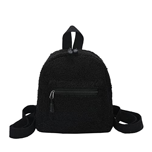 MBVBN Cute Fuzzy Sherpa Mini Backpack Casual Small Shoulder Bag Girls Purse Women (Black)