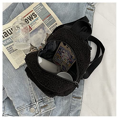 MBVBN Cute Fuzzy Sherpa Mini Backpack Casual Small Shoulder Bag Girls Purse Women (Black)