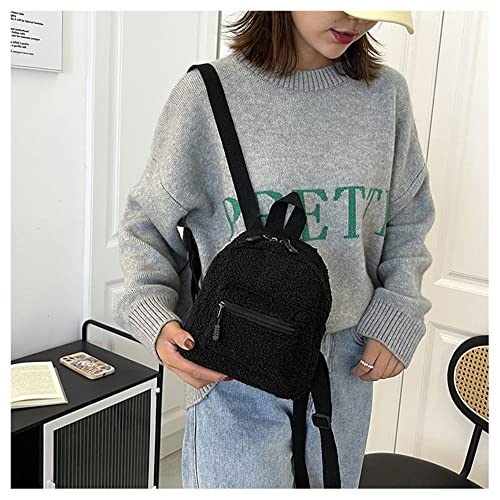 MBVBN Cute Fuzzy Sherpa Mini Backpack Casual Small Shoulder Bag Girls Purse Women (Black)