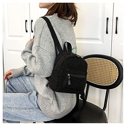 MBVBN Cute Fuzzy Sherpa Mini Backpack Casual Small Shoulder Bag Girls Purse Women (Black)