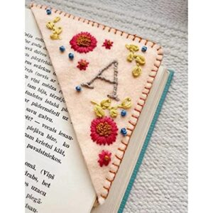 AYOKANITY Hand Embroidered Corner Bookmark 26 Letters Cute Flower Embroidered Corner Bookmark Embroidery Book Marker Clip